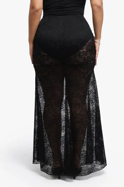 POPILUSH Shapewear Lace Fishtail Coverup Maxi Skirt - Jet