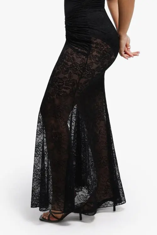 POPILUSH Shapewear Lace Fishtail Coverup Maxi Skirt - Jet