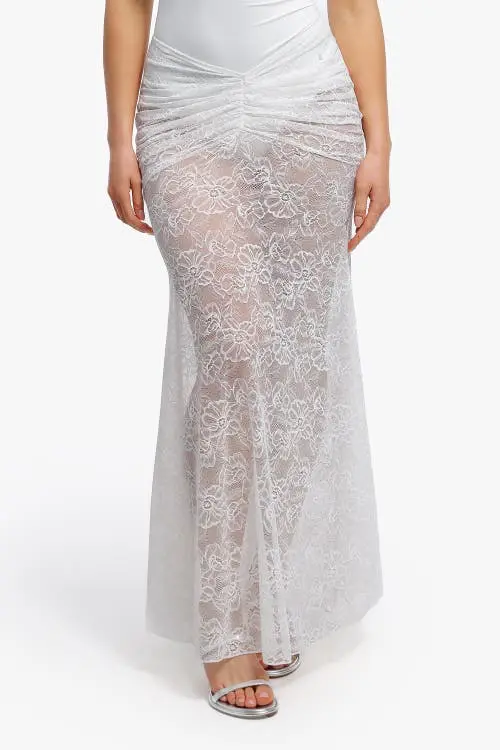 POPILUSH Shapewear Lace Fishtail Coverup Maxi Skirt - Snow