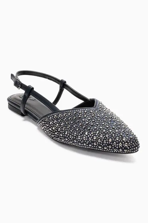 PROLOGUE SHOES Rexton Embellished Slingback Pumps - Navy Beaded