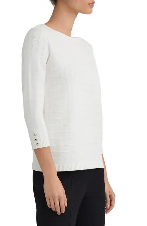 KASPER Box Texture Boat Neck Sweater - Vanilla Ice