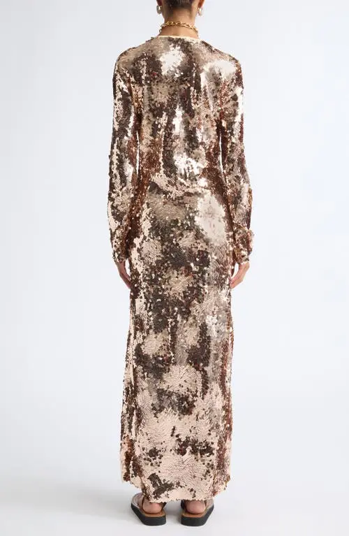 Rabanne Long Sleeve Sequin Evening Dress - Rose Gold/yellow