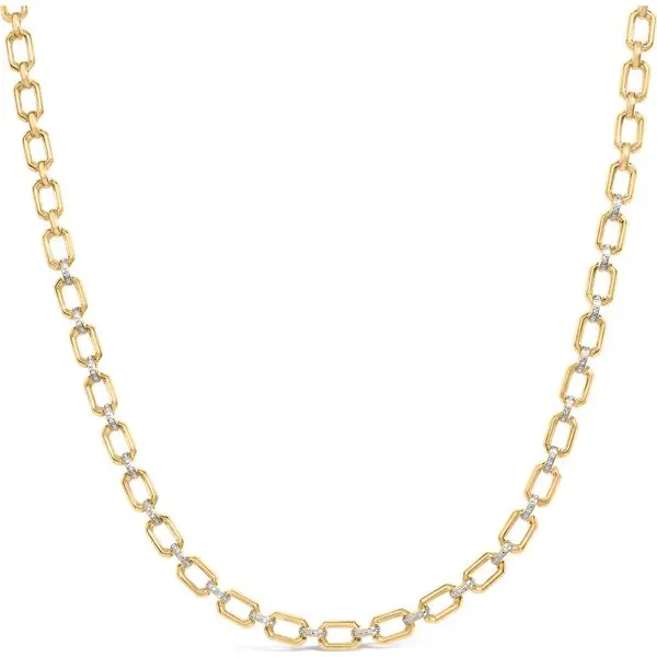 HAUS OF BRILLIANCE Gold Vermeil .925 Sterling 1/4 Cttw Diamond Bold Octagonal Link Necklace - Silver