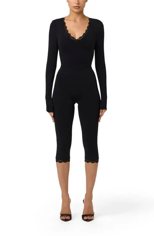 Naked Wardrobe Body Flex Scalloped Long Sleeve Bodysuit