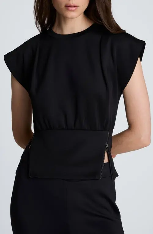 KENNETH COLE Sleeveless Pleated Shoulder Crewneck Top