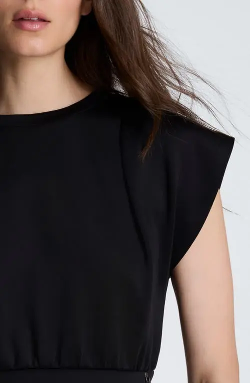 KENNETH COLE Sleeveless Pleated Shoulder Crewneck Top