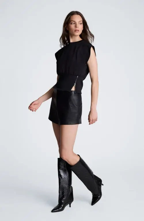 KENNETH COLE Sleeveless Pleated Shoulder Crewneck Top