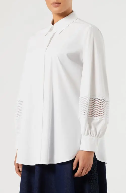 Marina Rinaldi Embroidered Trim Cotton Poplin Shirt - Optical White