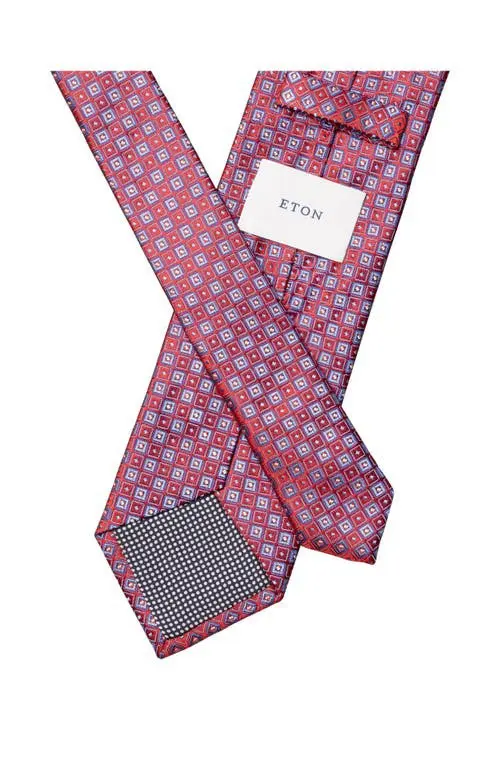 Eton Geometric Jacquard Silk Tie - Medium Red