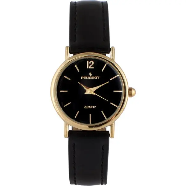 PEUGEOT Easy Read Round Leather Watch 24mm - Black