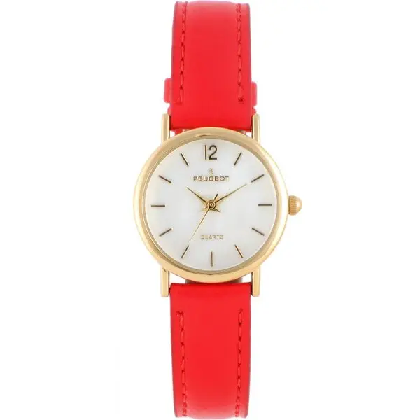PEUGEOT Easy Read Round Leather Watch 24mm - Red