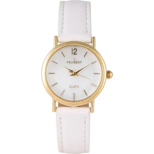 PEUGEOT Easy Read Round Leather Watch 24mm - White
