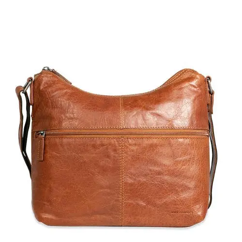 JACK GEORGES Voyager Uptown Leather Hobo Bag With Large Front Pocket - Honey