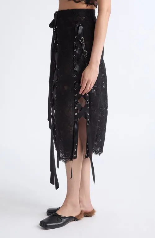 Simone Rocha Lace Ribbon & Ring Embellished Skirt - Black
