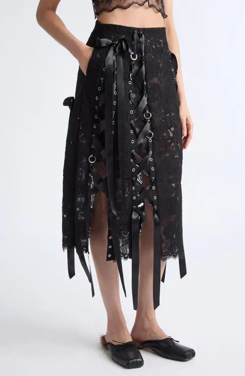 Simone Rocha Lace Ribbon & Ring Embellished Skirt - Black