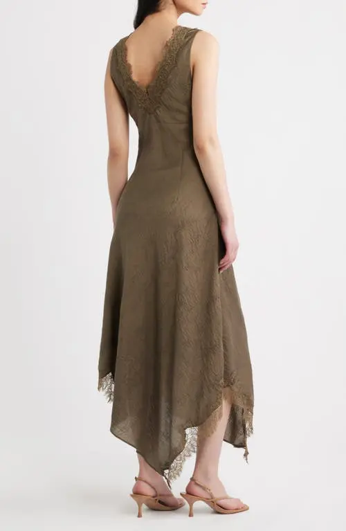 Moon River Lace Trim Asymmetrical Hem Dress