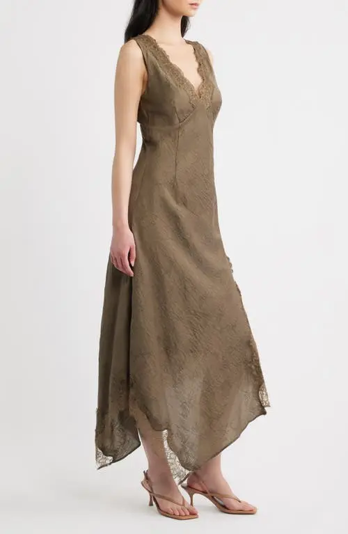Moon River Lace Trim Asymmetrical Hem Dress