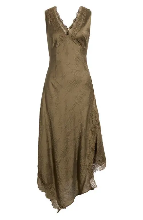 Moon River Lace Trim Asymmetrical Hem Dress