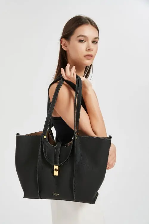 MI BOLSA LONDON Wharf Genuine Pebble Leather Tote - Black