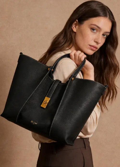 MI BOLSA LONDON Wharf Genuine Pebble Leather Tote - Black