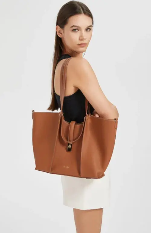 MI BOLSA LONDON Wharf Genuine Pebble Leather Tote Bag