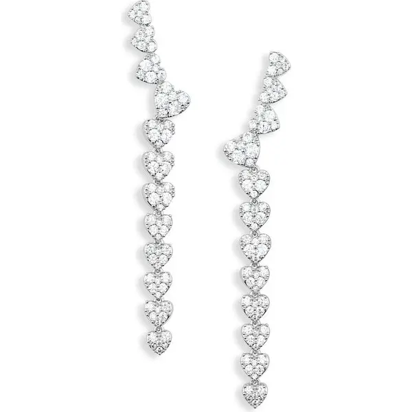 MELANIA CLARA Rhodium-plated Cubic Zirconia Heart Climber Earrings