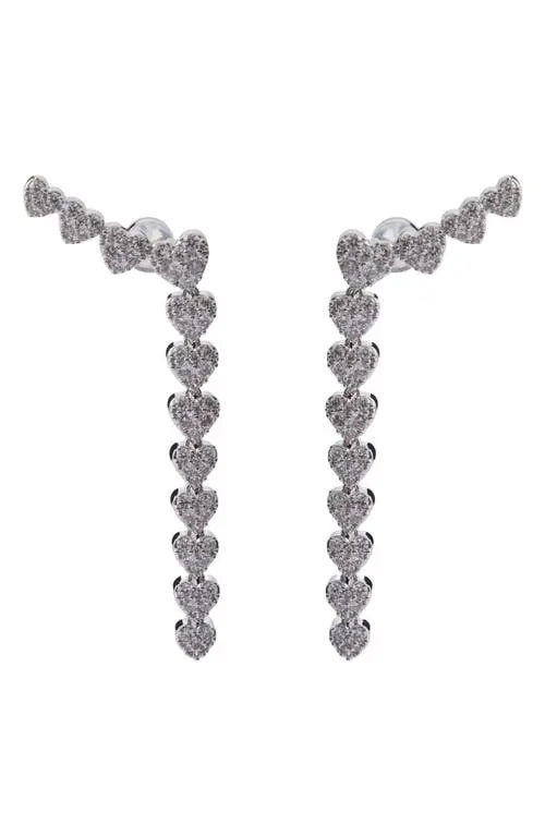 MELANIA CLARA Rhodium-plated Cubic Zirconia Heart Climber Earrings