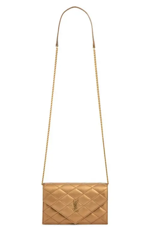 Saint Laurent Paris Metallic Leather Chain Wallet - Cool Bronze