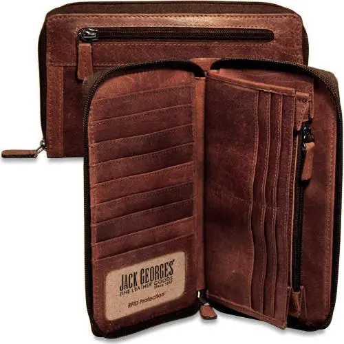 JACK GEORGES Voyager Large Zip-around Travel Wallet - Brown