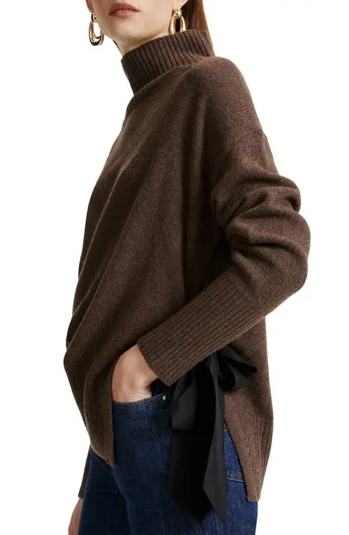 Marella Silk Detail Mock Neck Sweater - Dark Brown