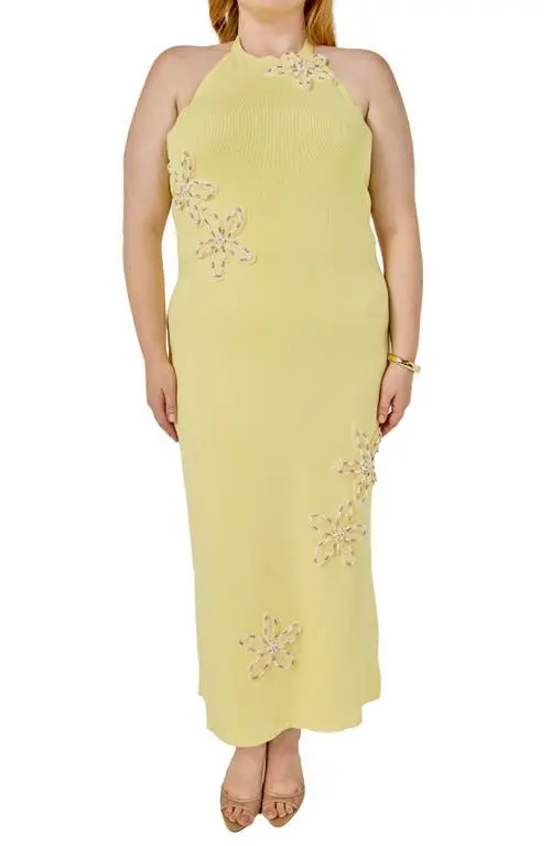 Endless Rose Flower Detail Halter Maxi Dress