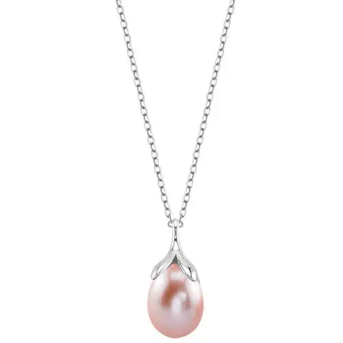 The Pearl Source 10-11mm Pink Freshwater Pearl Olive Drop Pendant - Sterling Silver