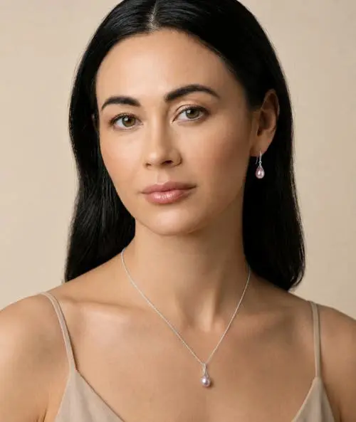 The Pearl Source 10-11mm Pink Freshwater Pearl Olive Drop Pendant - Sterling Silver