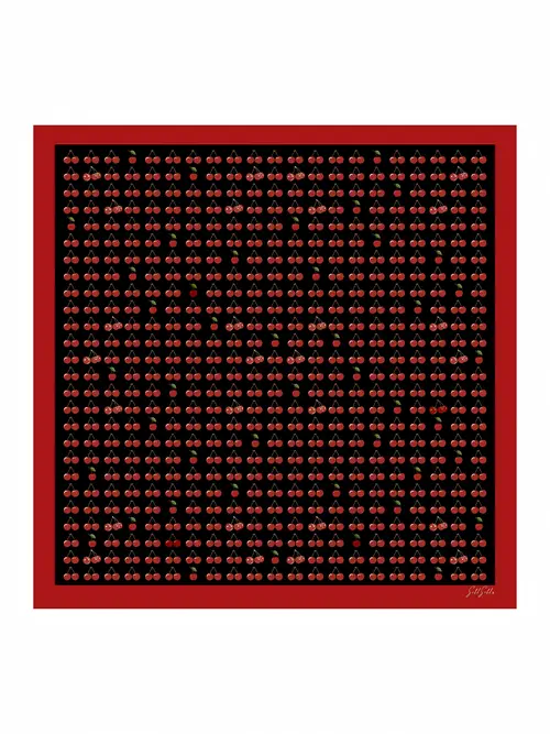 SILKSILKY Printed Square Silk Scarf - Black Cherry