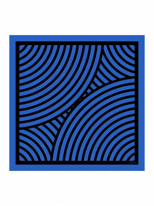 SILKSILKY Printed Square Silk Scarf - Blue Arcs