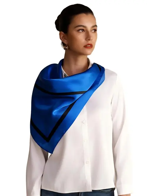 SILKSILKY Printed Square Silk Scarf - Blue Square