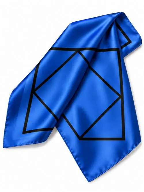 SILKSILKY Printed Square Silk Scarf - Blue Square