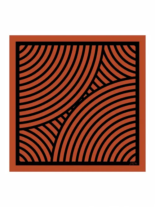 SILKSILKY Printed Square Silk Scarf - Orange Arcs