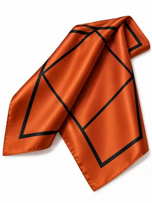 SILKSILKY Printed Square Silk Scarf - Orange Square