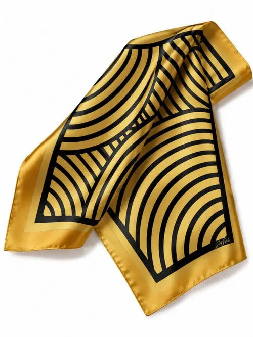 SILKSILKY Printed Square Silk Scarf - Yellow Arcs