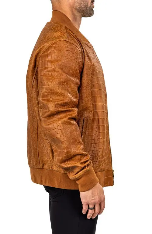 MACEOO Marthyr Croc Embossed Leather Bomber Jacket