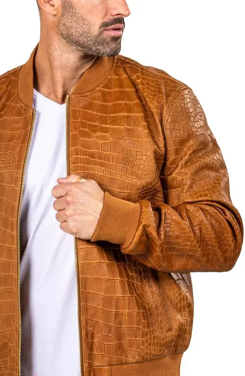 MACEOO Marthyr Croc Embossed Leather Bomber Jacket