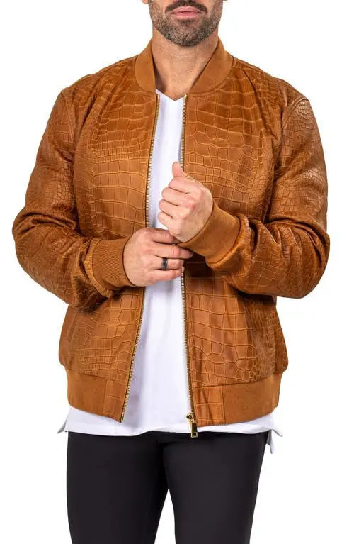 MACEOO Marthyr Croc Embossed Leather Bomber Jacket
