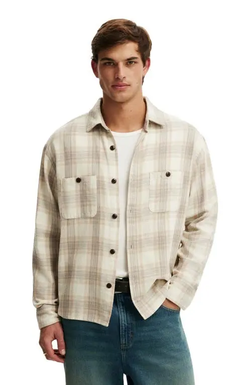 COTTON ON Richmond Long Sleeve Shirt - Ecru Window Check