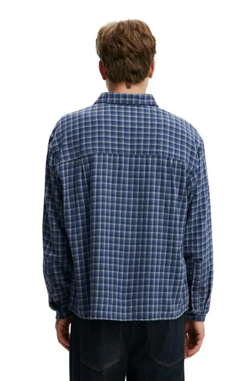 COTTON ON Richmond Long Sleeve Shirt - Indigo Mini Check