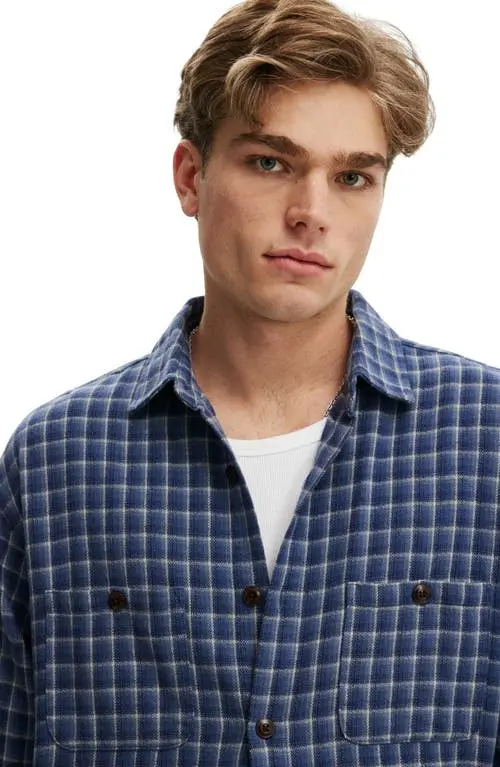 COTTON ON Richmond Long Sleeve Shirt - Indigo Mini Check