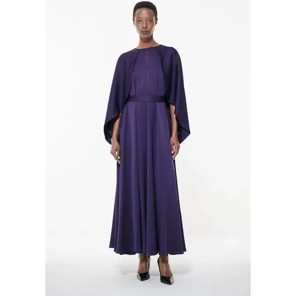 LEEM Cape Sleeve Belted Maxi Dress - Dark Purple