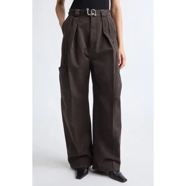 Sportmax Spigola Oversize Cotton Denim Barrel Leg Cargo Pants - Chocolate