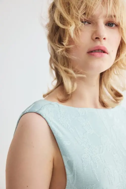 H&M Cowl-back Jacquard-jersey Maxi Dress - Light Turquoise