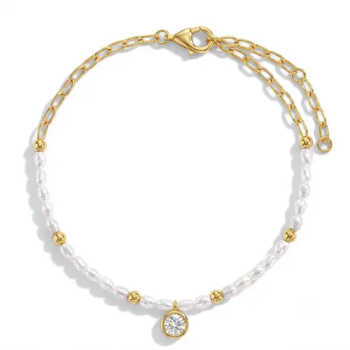 IN SEASON JEWELRY Freshwater Cultured Pearl And Cubic Zirconia Bezel Bracelet In 14k Over Sterling Silver - Gold